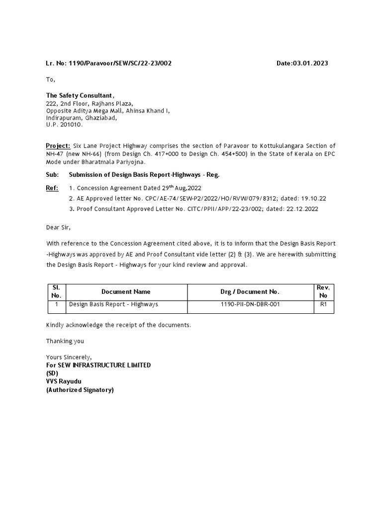 002 - Submission of Design Basis Report-Highways | PDF