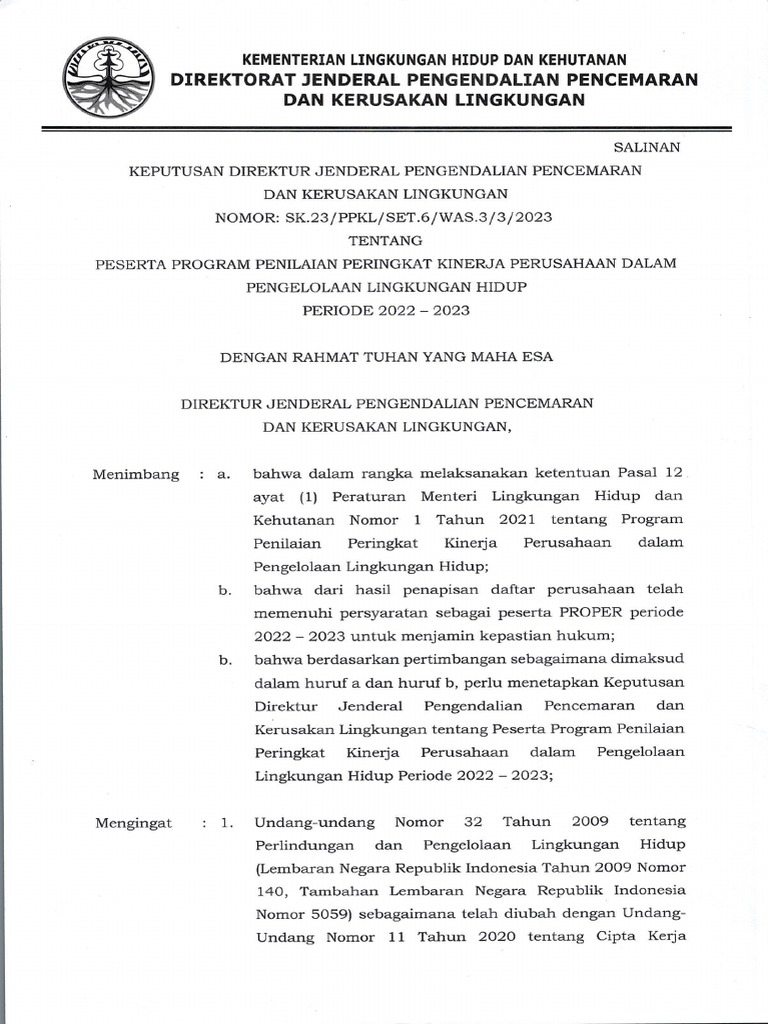 SK.23 Peserta Proper 2023 | PDF