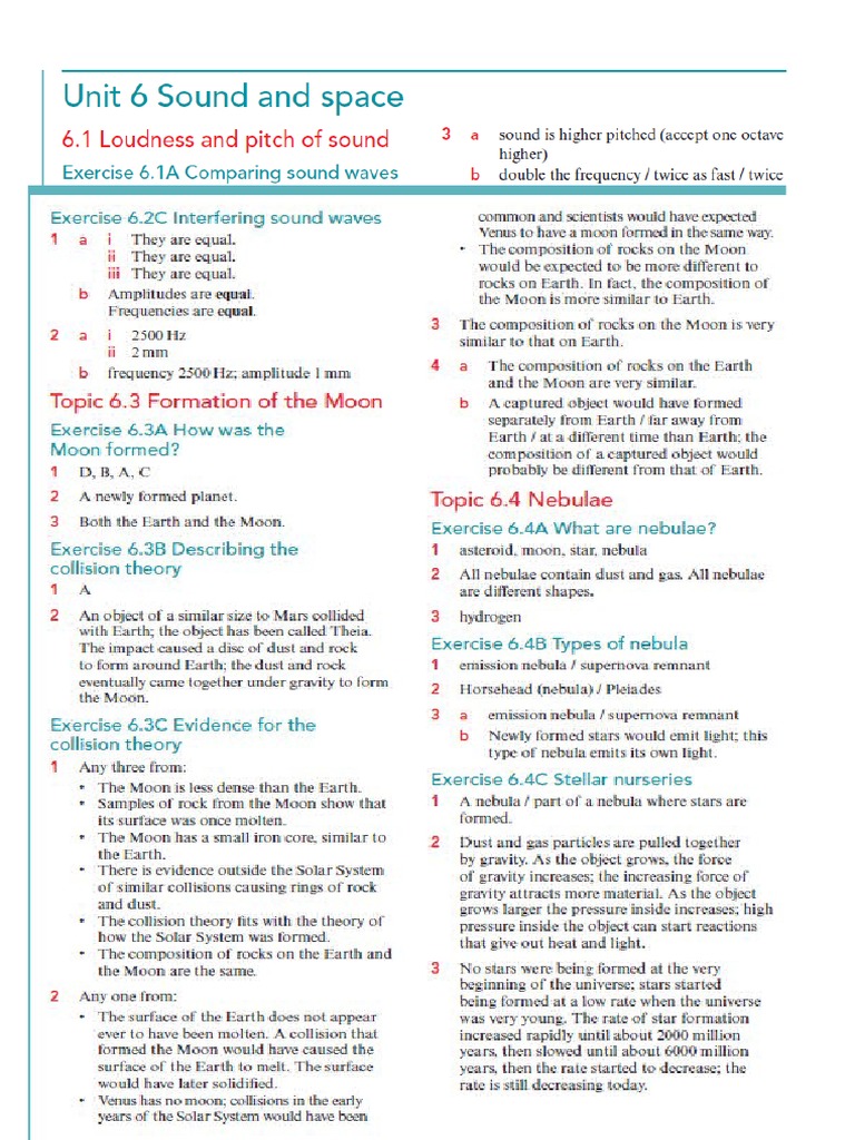 Unit 6 Sound and Space Workbook Answers | PDF