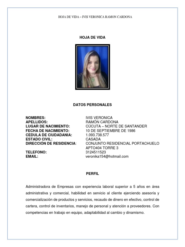 Hoja de Vida - Ivis Veronica Ramon Cardona | PDF | Marketing | Business