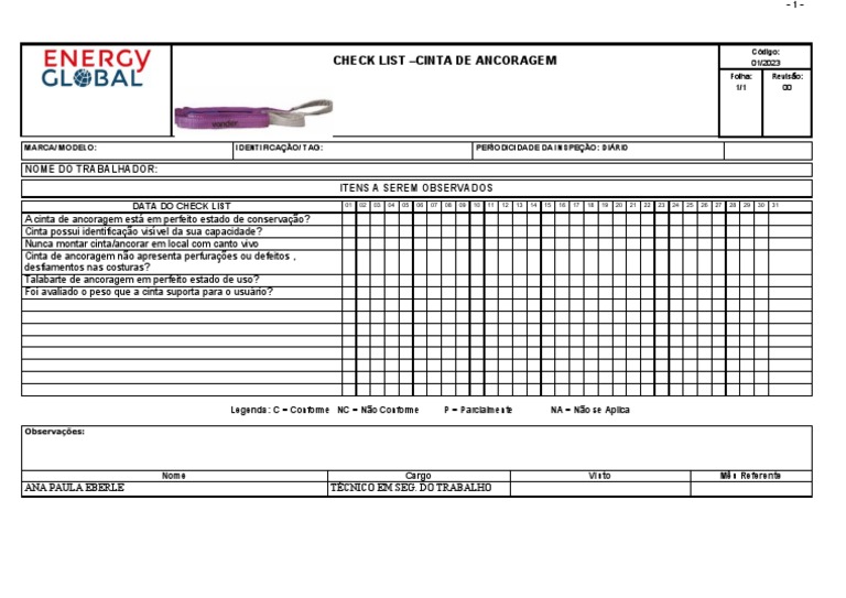 Check List Cinta Ancoragem | PDF