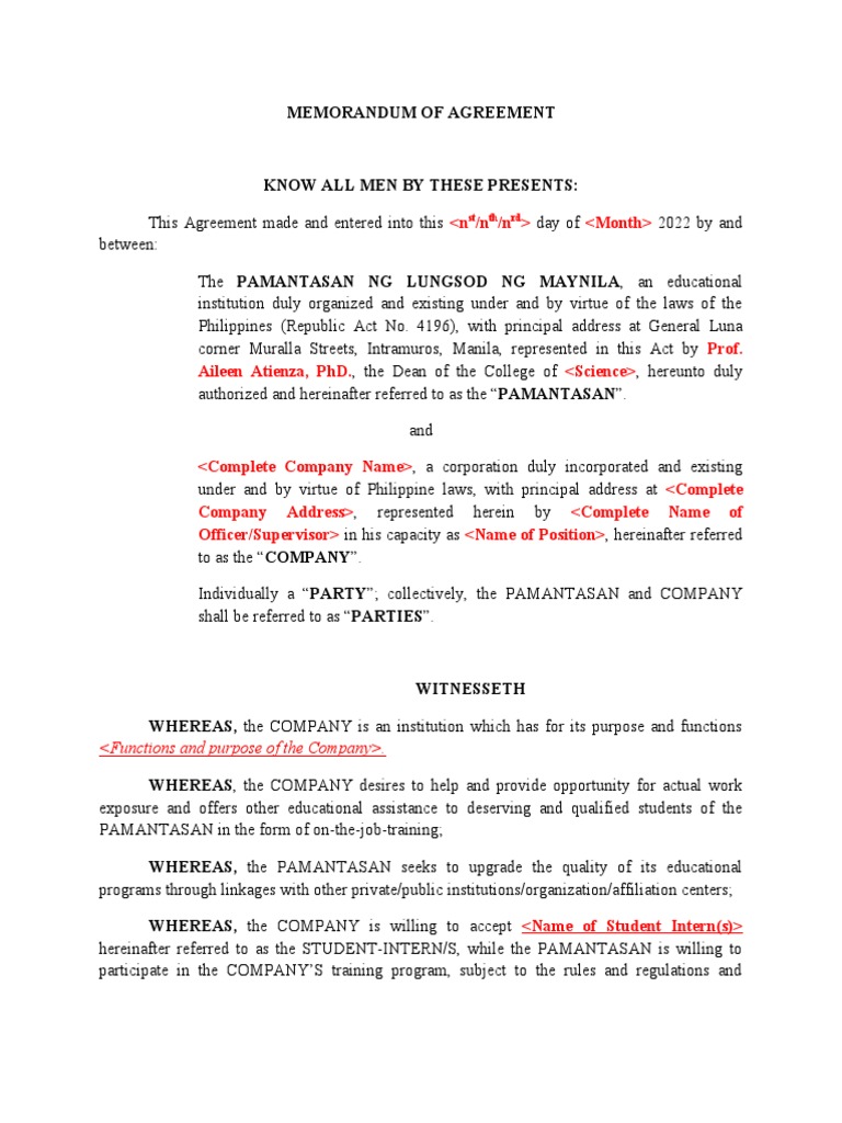 Company Memorandum of Agreement | PDF | Mediation | Arbitration
