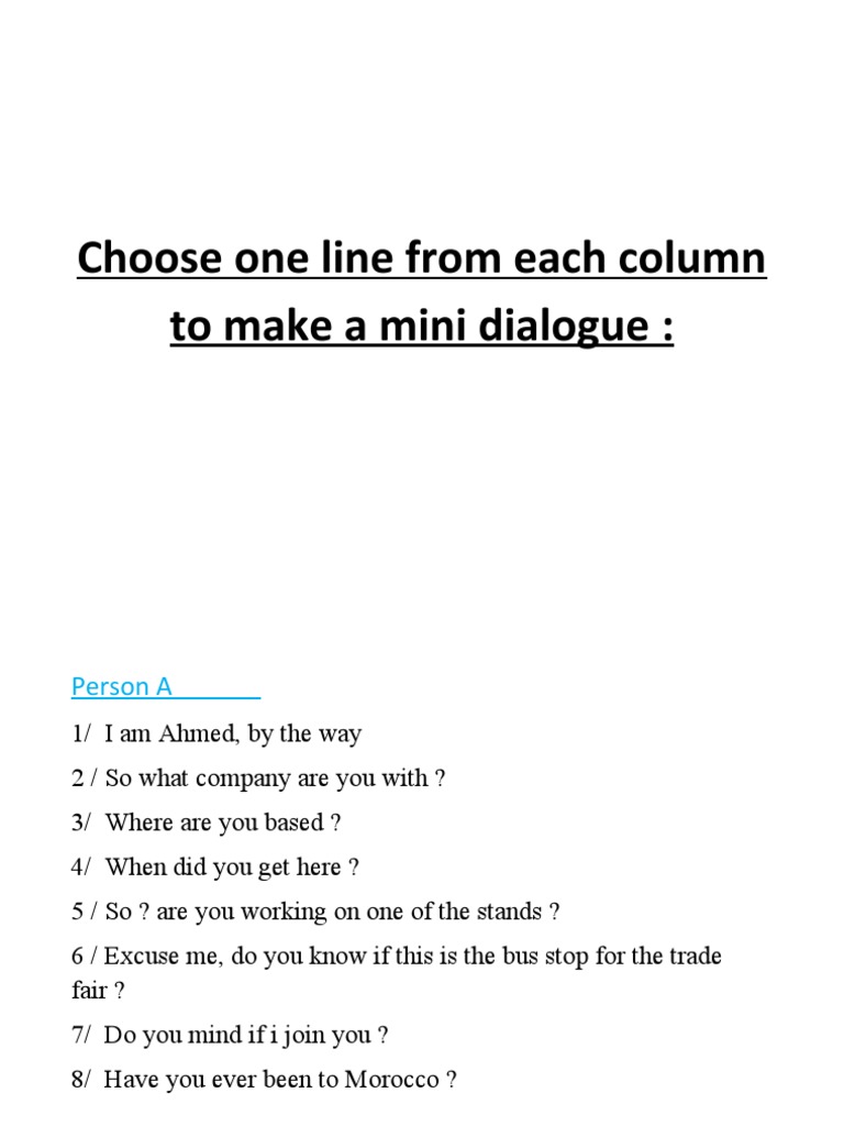 Choose One Line From Each Column To Make A Mini Dialogue | PDF