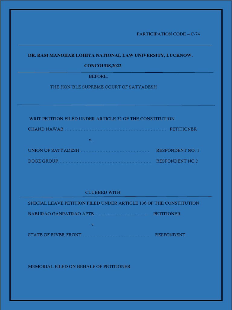 Participation Code - C-74: Memorial On Behalf of Petitioner | PDF ...