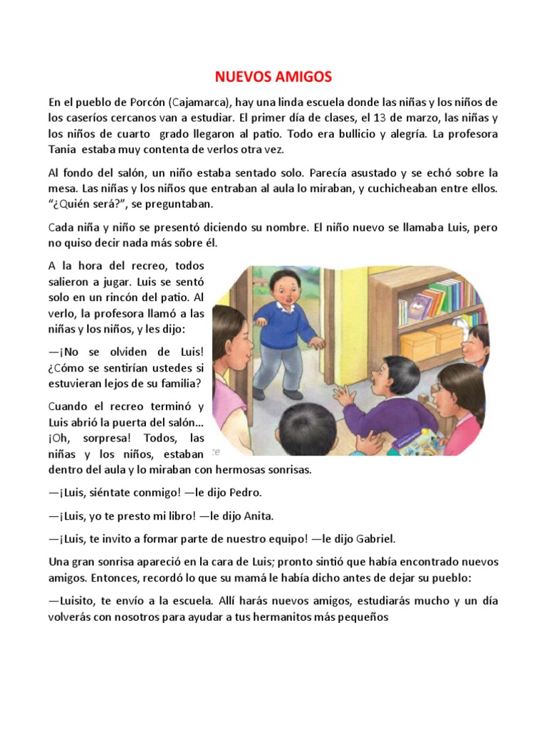 Nuevos amigos en el primer día de clases | PDF