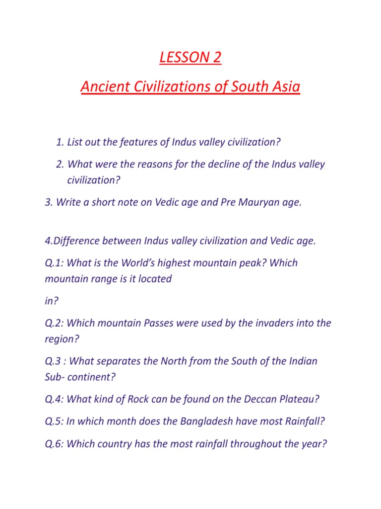 Lesson 2 Ancient Civilizations of South Asia | PDF