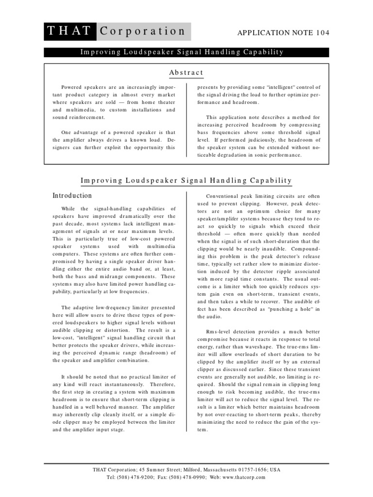 Improving Loudspeaker Signal Handling Capability Pdf Loudspeaker Detector Radio 