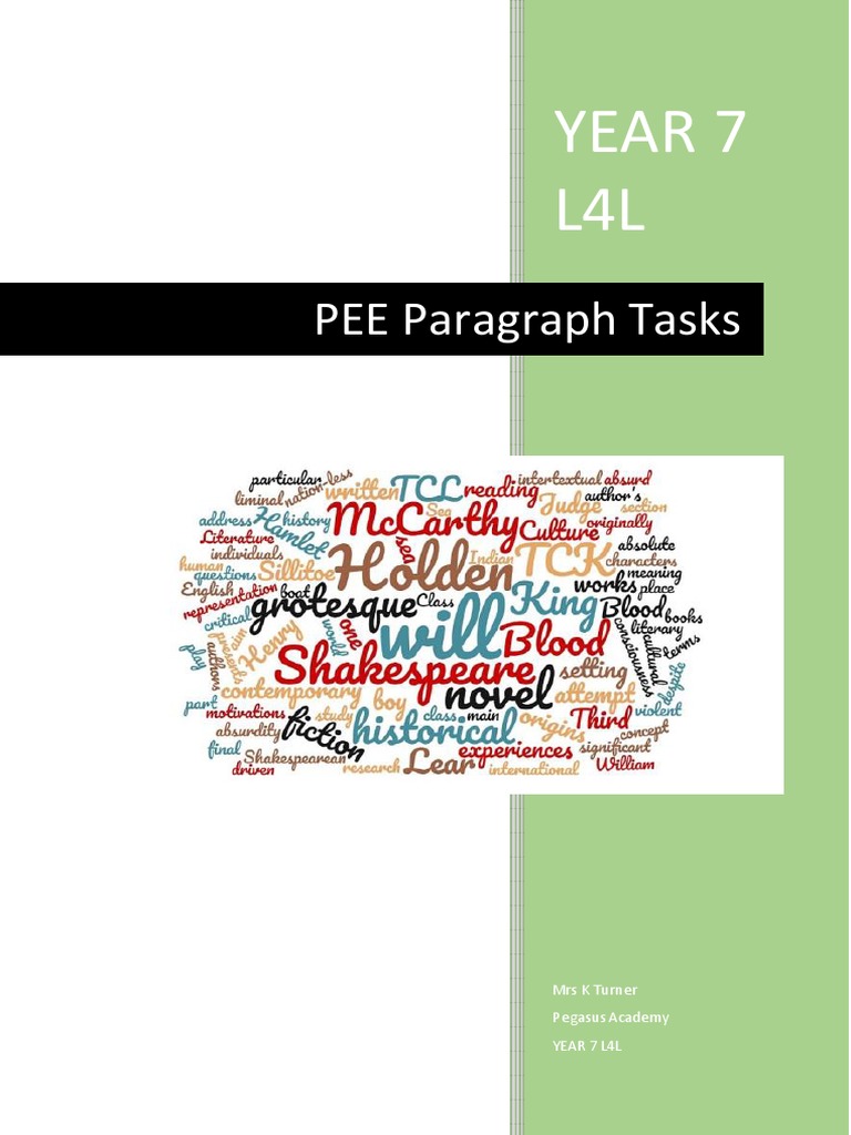 PEE Paragraph Tasks: Year 7 L4L | PDF