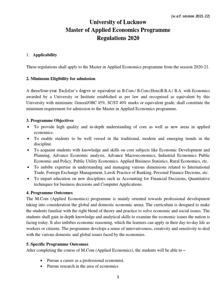 Syllabus Mcom Applied Economics | PDF | Statistics | Macroeconomics