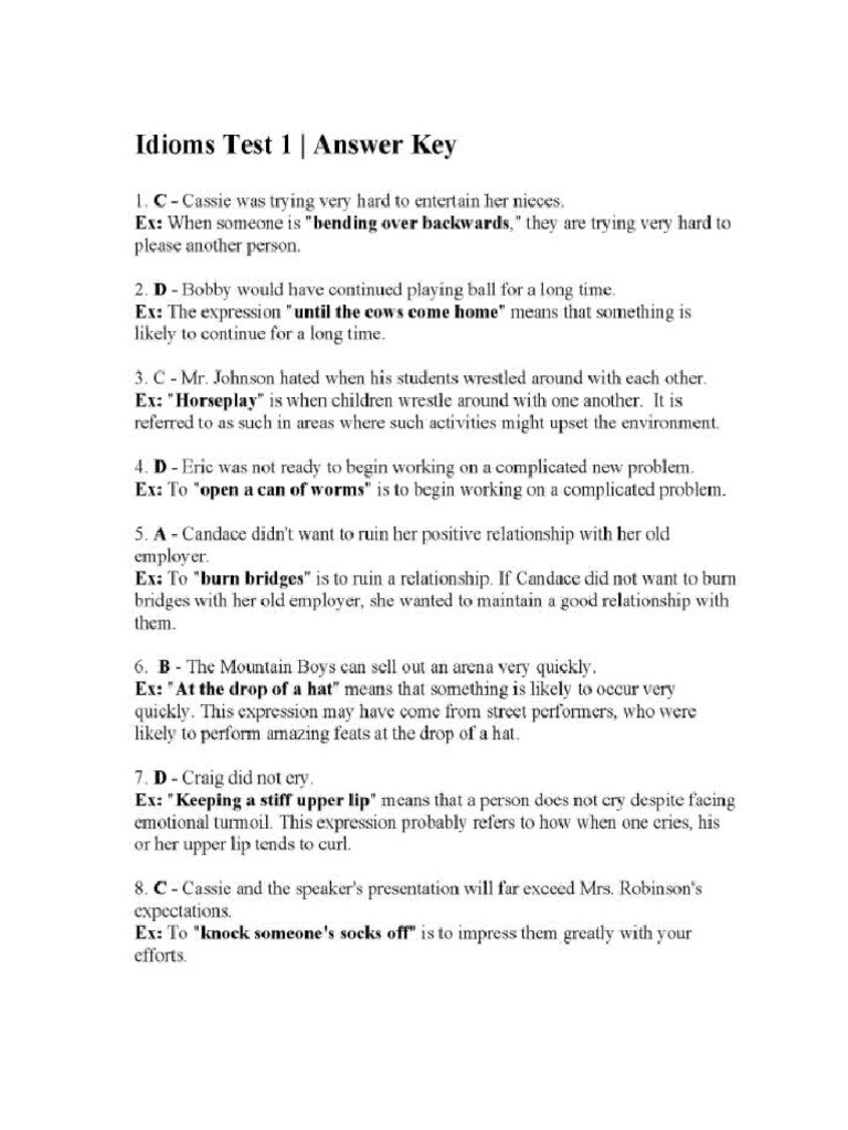 Idiom Practice - 1 Answer Key | PDF