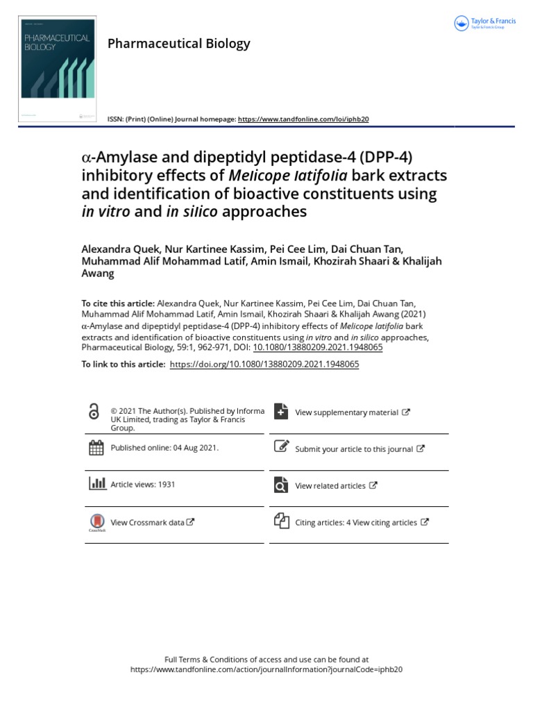Amylase and Dipeptidyl Peptidase 4 DPP 4 Inhibitory Effects of Melicope Latifolia Bark Extracts ...