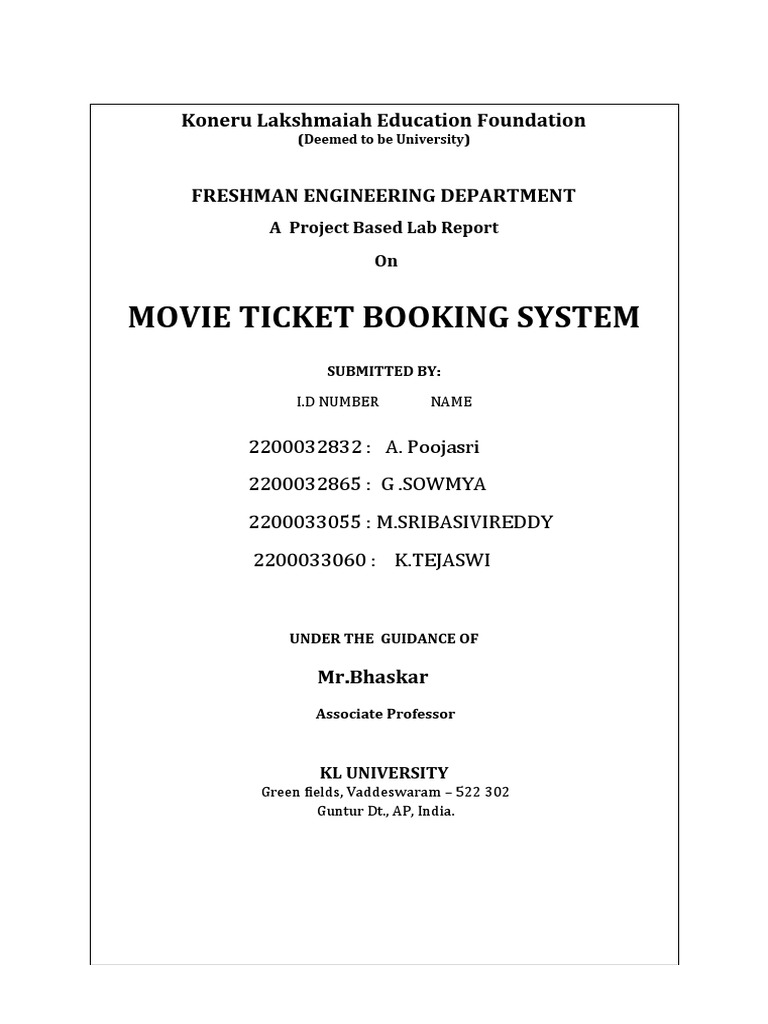 Movie Ticket Booking System: Koneru Lakshmaiah Education Foundation ...