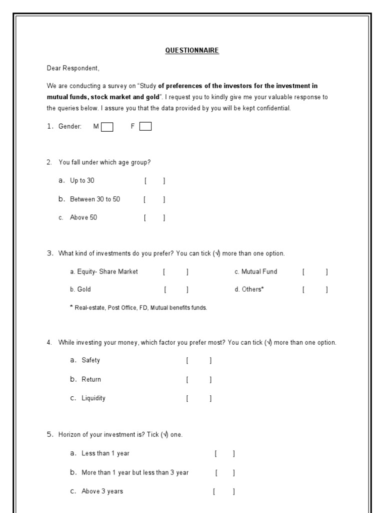 Investor Preferences Survey Questionnaire | PDF | Law
