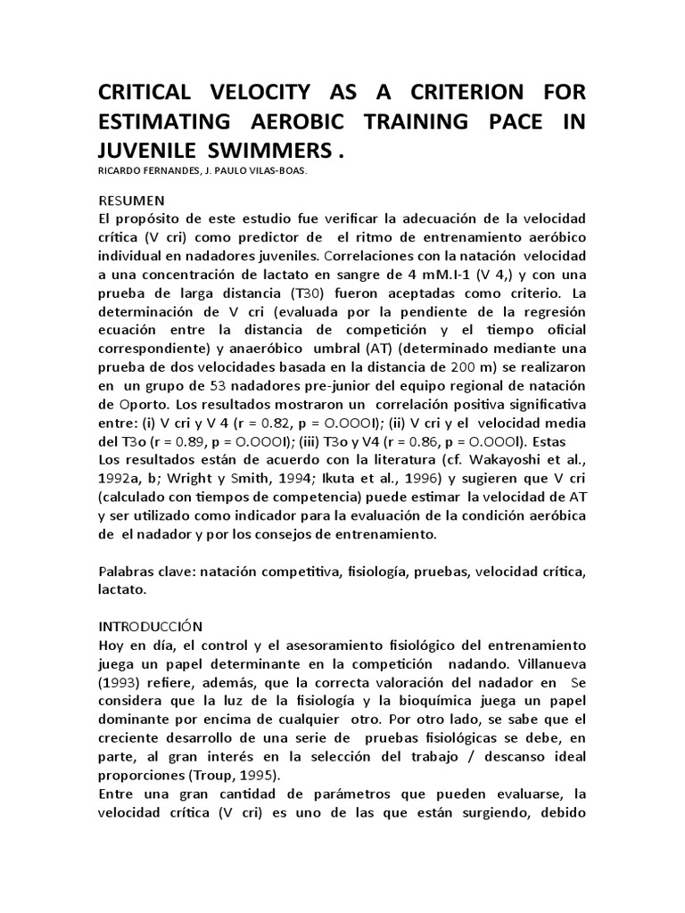 Critical Velocity As A Criterion For Estimating Aerobic Training Pace ...