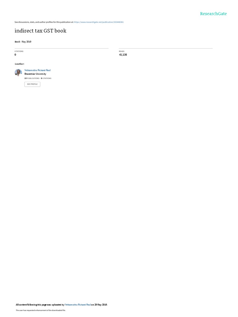 Indirect Tax GST Book: Vethamuthu Richard Paul | PDF | Taxes | Value Added Tax