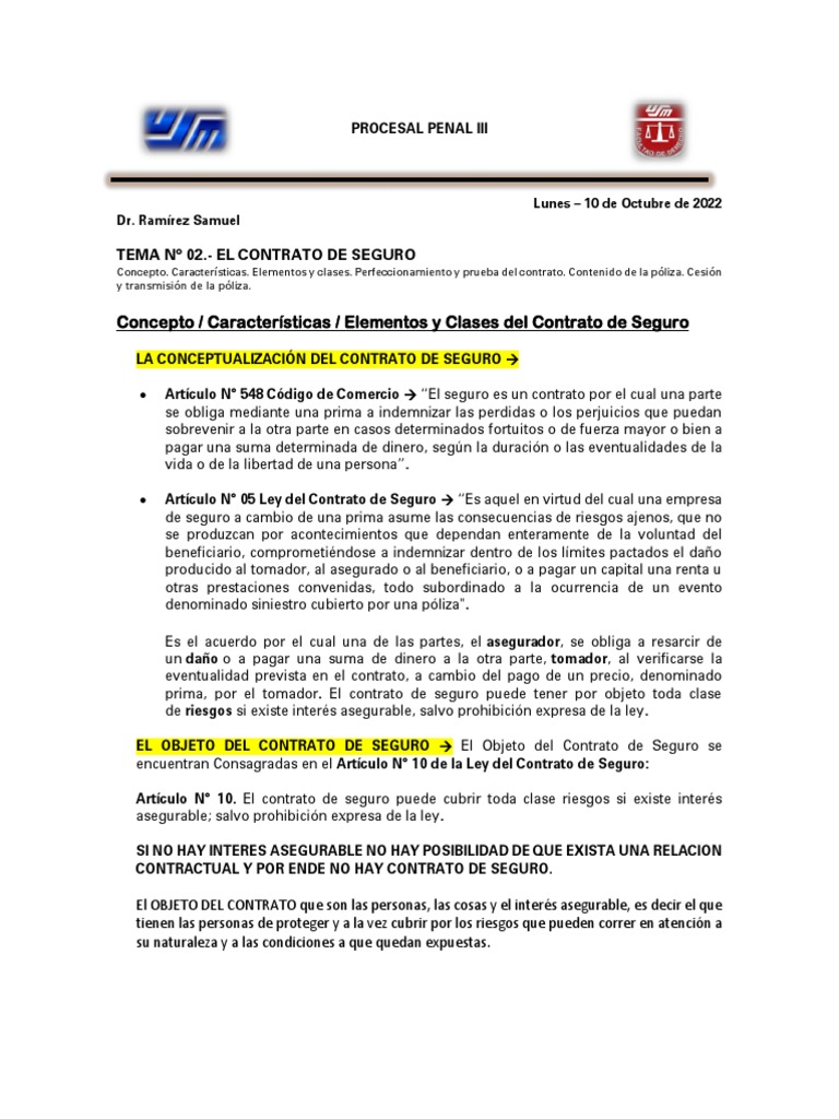 Mercantil Ii - Tema #02 - El Contrato de Seguro | PDF | Seguro | Justicia