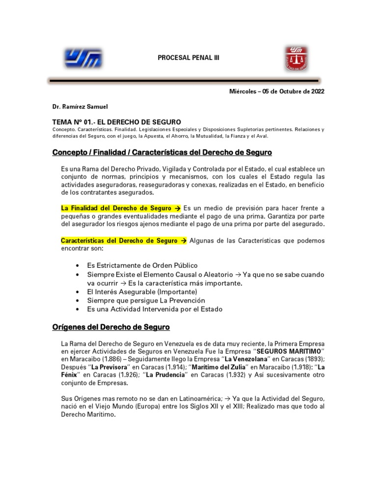 Procesal Penal III: El Derecho de Seguro | PDF | Seguro | Reaseguro