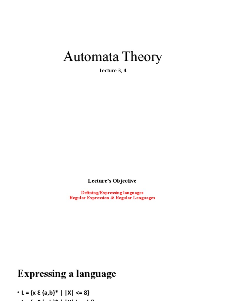 Automata Theory: Lecture 3, 4 | PDF | Regular Expression | Mathematics
