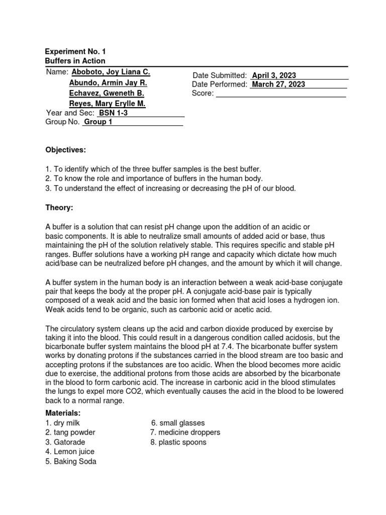 Chem14lab Experiment 1 Pdf Buffer Solution Acid