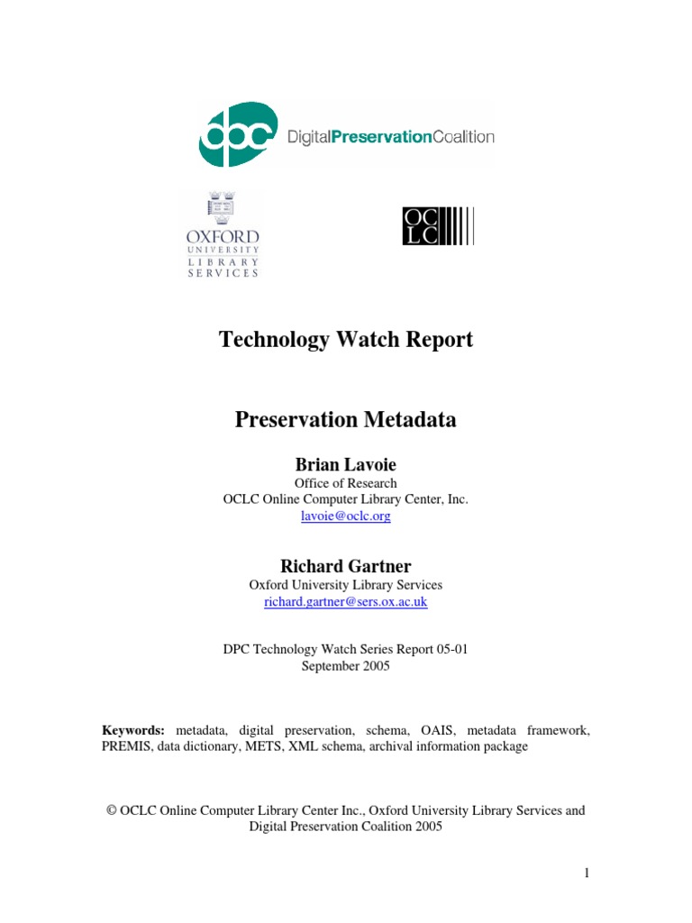 Technology Watch Report: Brian Lavoie | PDF | Metadata | Information Retrieval