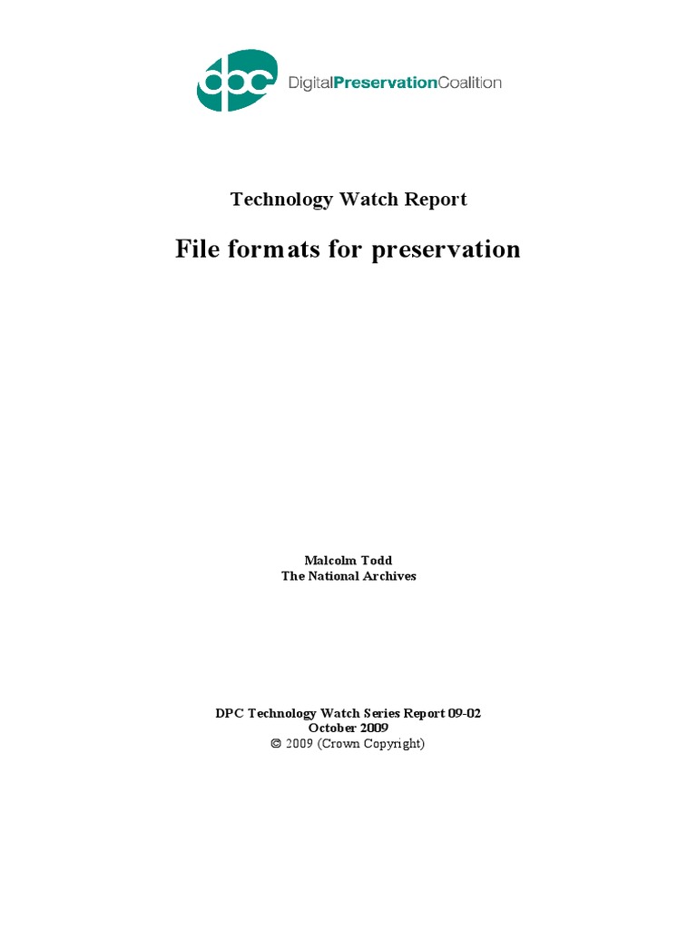 File Formats For Preservation: Technology Watch Report | PDF | Metadata ...