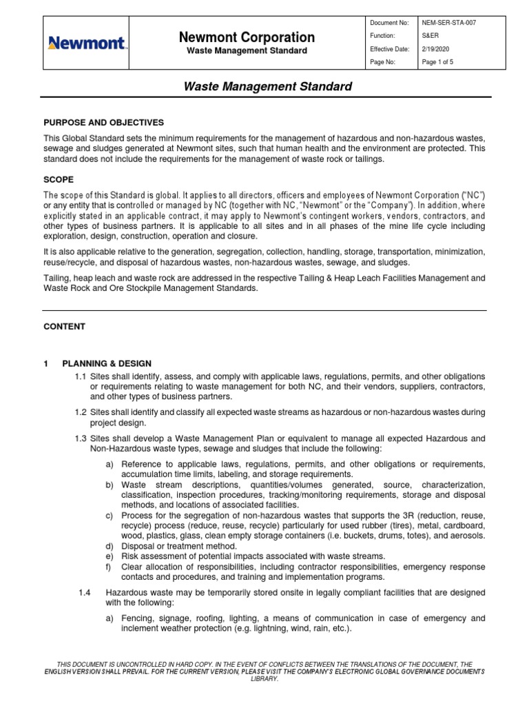 Waste Management Standard | PDF | Waste | Waste Management