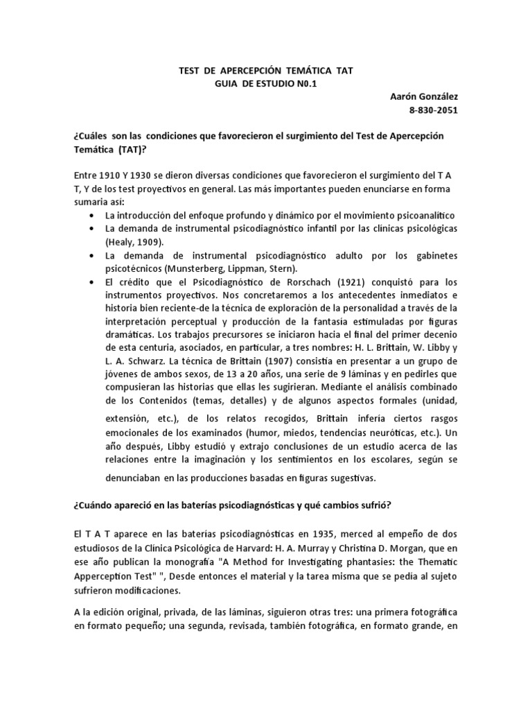 Test de Apercepción Temática Tat | PDF | Sicología | Comportamiento