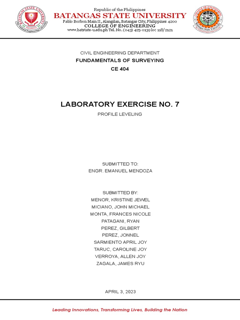 Profile Leveling Lab Exercise CE 404 | PDF | Metrology | Science
