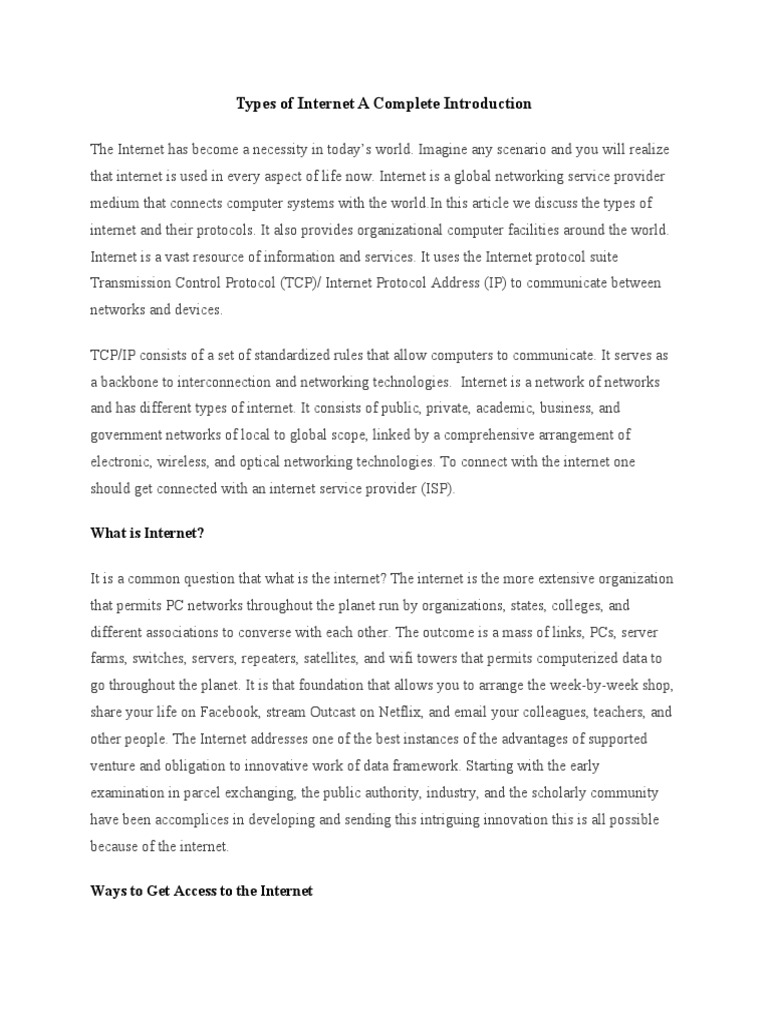 Types of Internet A Complete Introduction | PDF | Internet | Computer ...