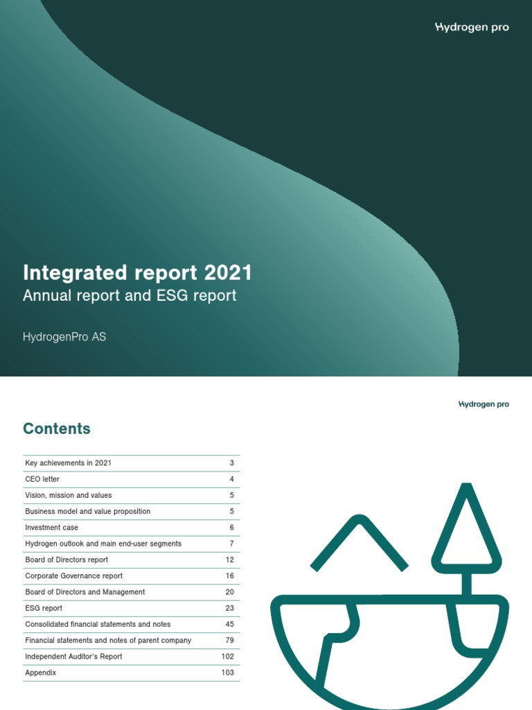 HydrogenPro Integrated Report 2021 | PDF | Hydrogen | Renewable Energy