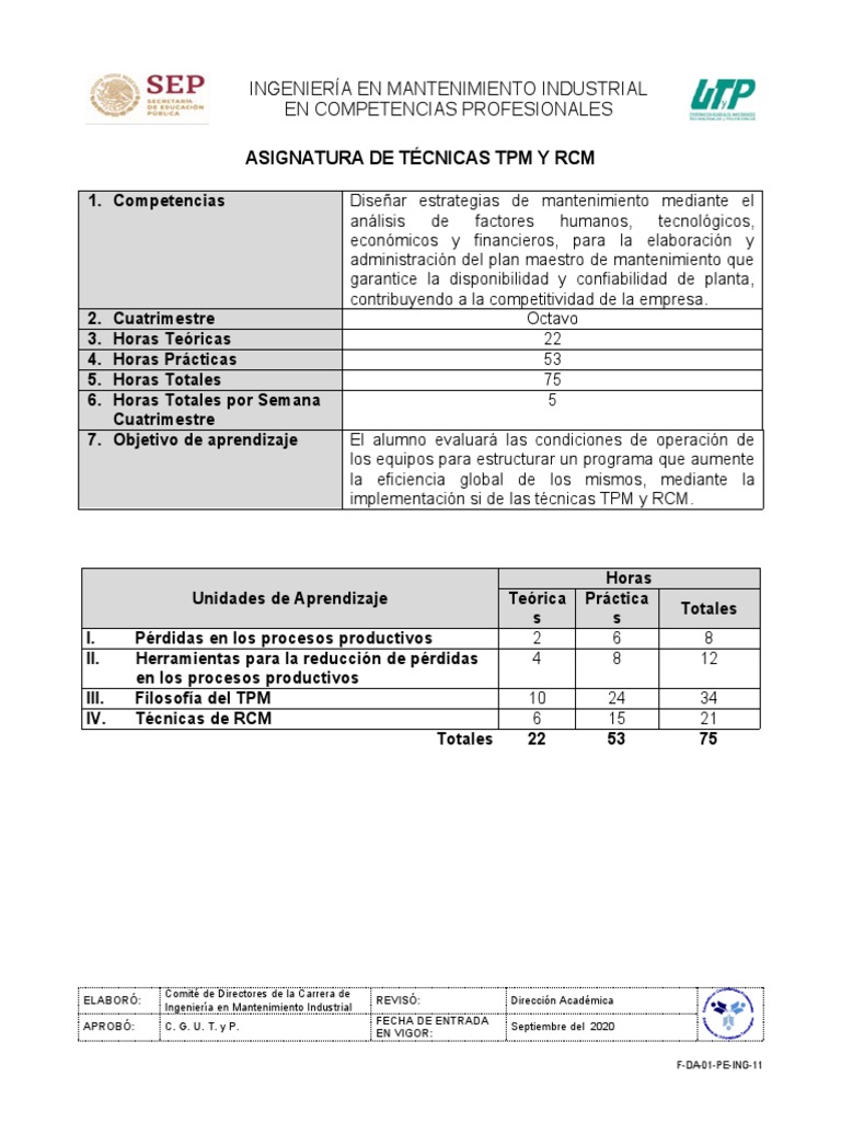 Tecnicas TPM y RCM | PDF | Ingeniería de confiabilidad | Lean Manufacturing