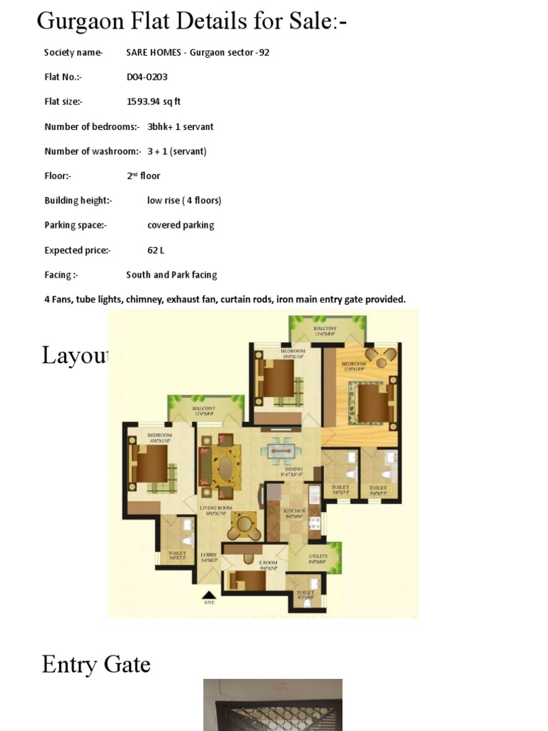 South and Park Facing 3BHK+Servant Flat for Sale in SARE HOMES Society ...