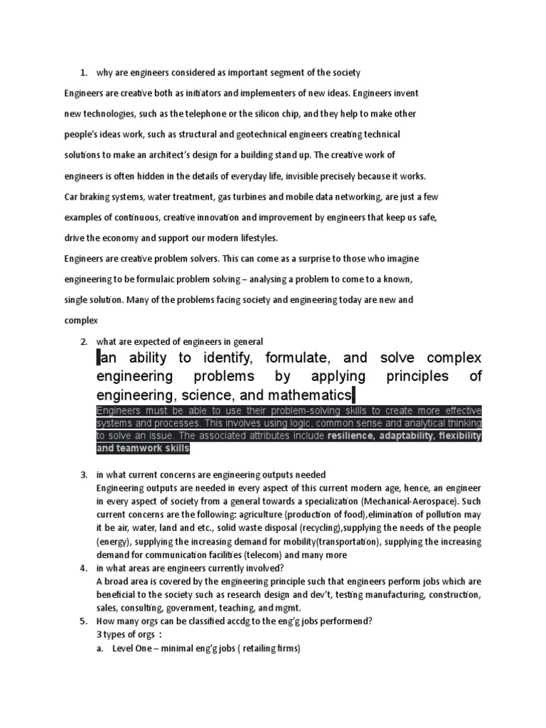 ENGMAN - Possible Questions | PDF | Engineering | Engineer