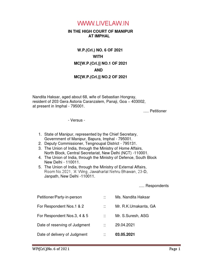 WWW - Livelaw.In: in The High Court of Manipur at Imphal | PDF ...