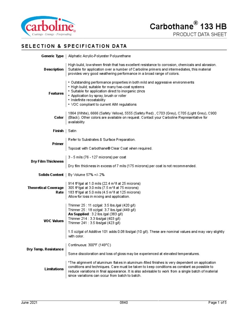 Carboline Carbothane 133 HB | PDF | Humidity | Industrial Processes