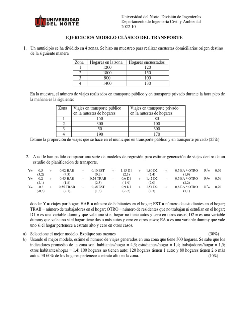 Ejercicios Modelo Clasico Transporte | PDF | Transporte | Autobús