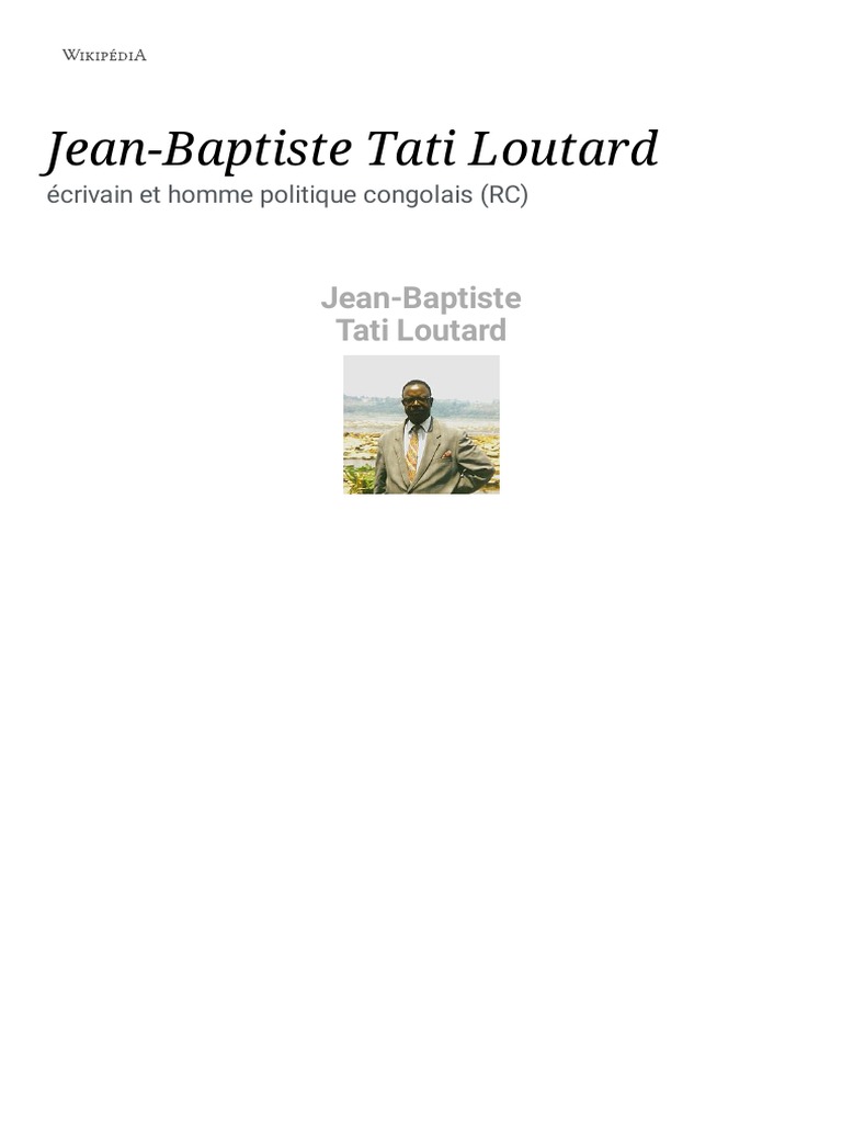 Jean-Baptiste Tati Loutard : Biographie et Œuvres | PDF