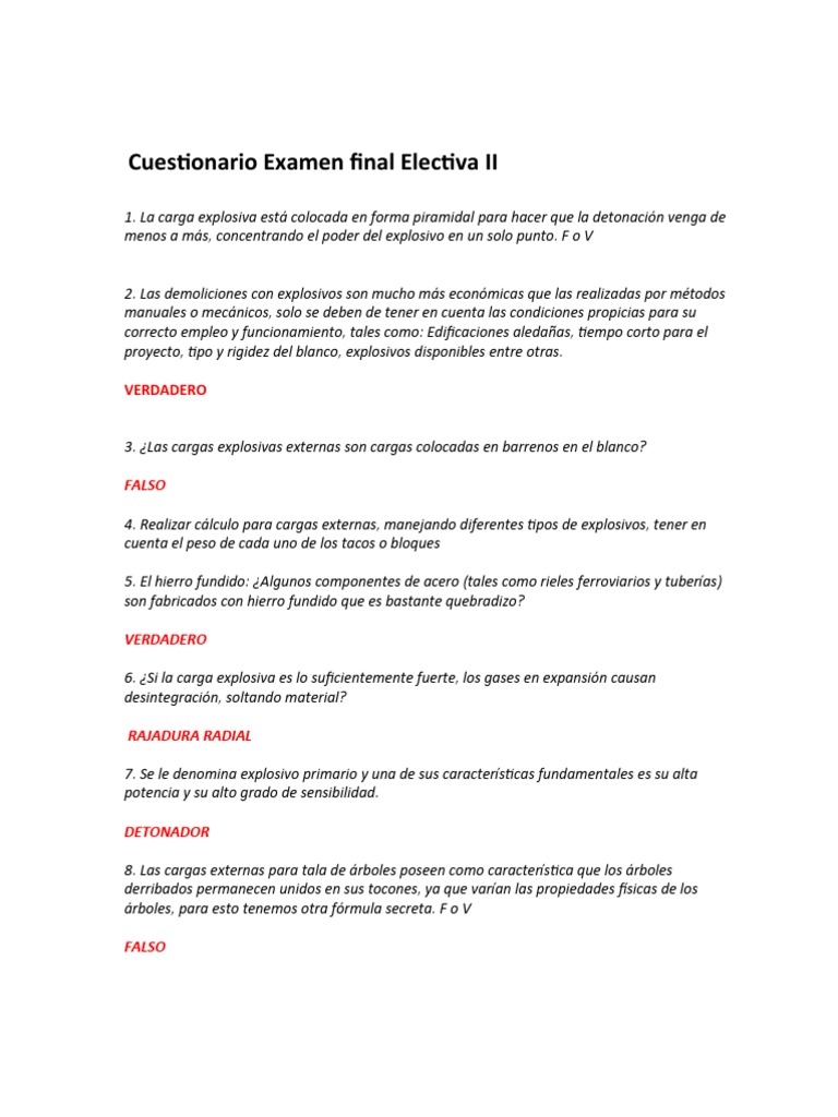 Cuestionario Examen Final Electiva II SOLUCIONADO | PDF | Hormigón | Acero