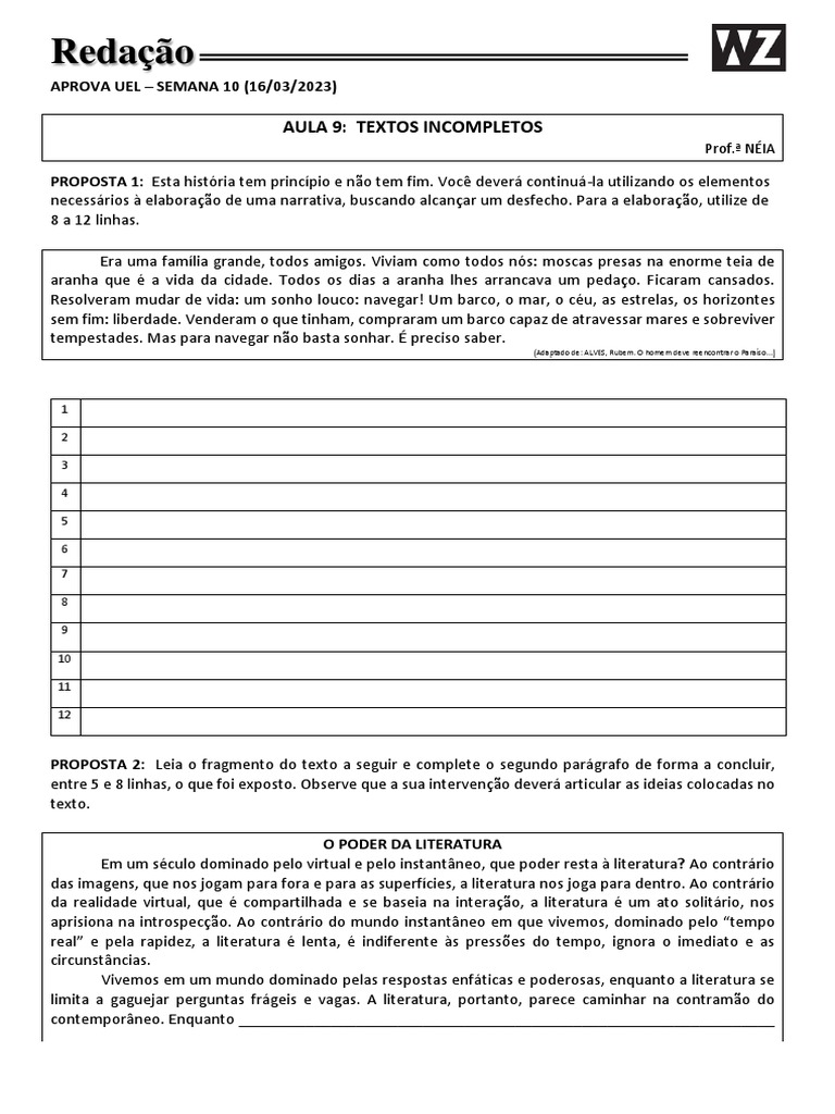 Aprova Uel - Produção 10 - Textos Imcompletos | PDF | Tempo