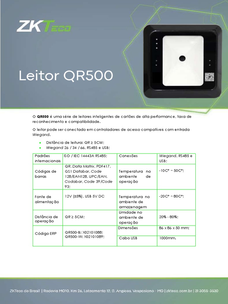 Datasheet QR500 PTBR - JANEIRO DE 2021 Rev01 | PDF