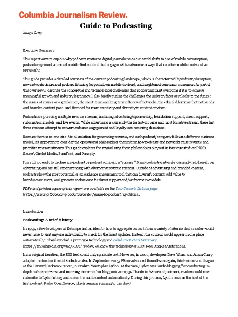 Guide To Podcasting - Columbia Journalism Review | PDF | Podcast | Advertising