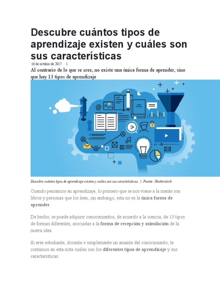 Tipos de Aprendizaje Existen y Cuáles Son Sus Características | PDF