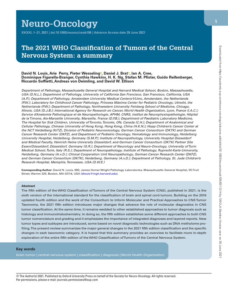 Neuro-Oncology: The 2021 WHO Classification of Tumors of The Central Nervous System: A Summary ...
