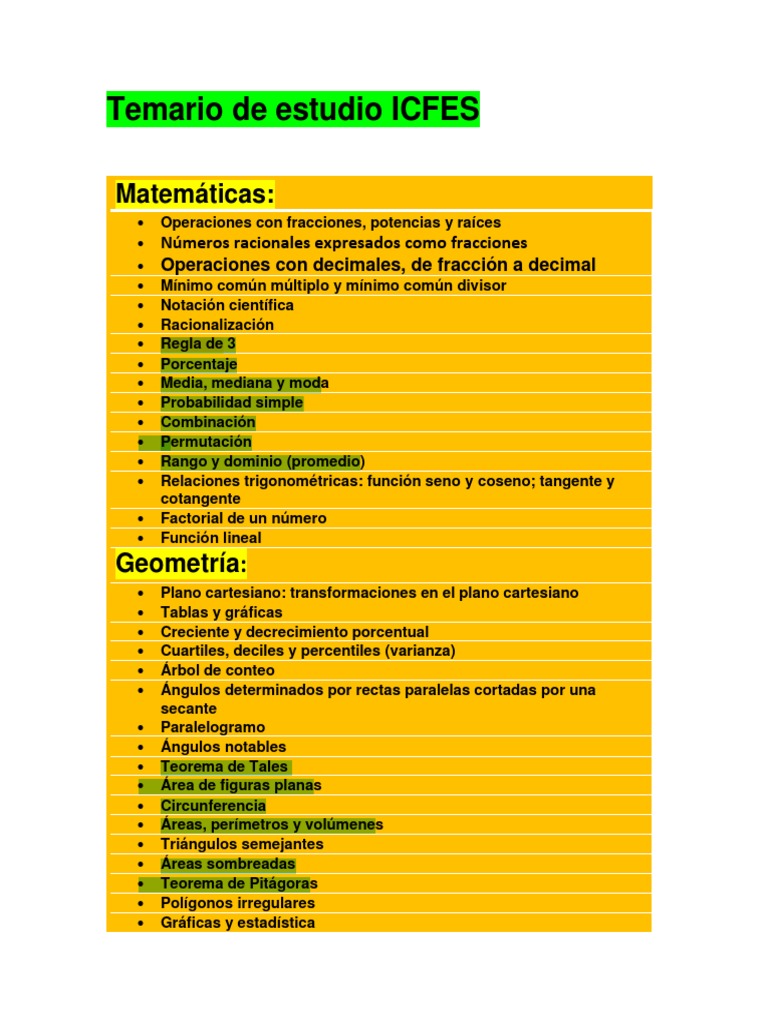 TEMARIO ICFES Subrayado | PDF | Química | Biología Celular)