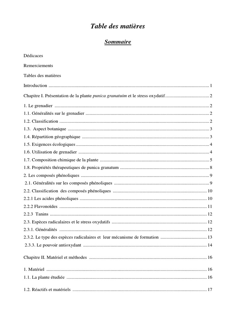 Table Des Matières: Sommaire | Download Free PDF | Polyphénol | Radical ...