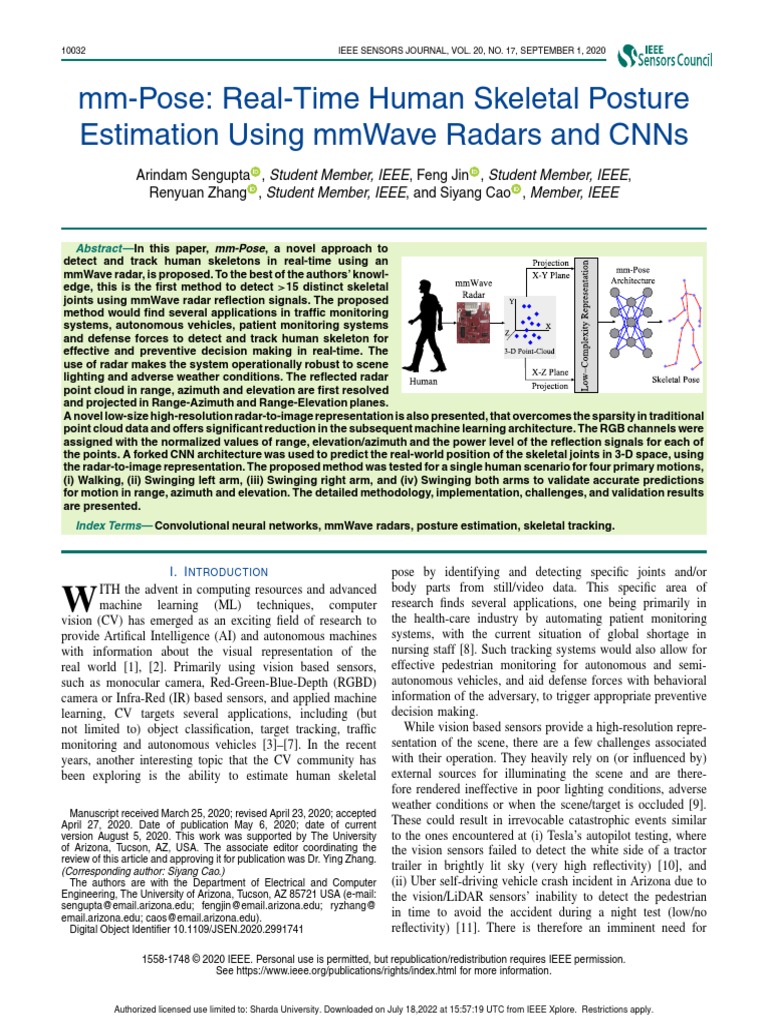 Mm Pose Real Time Human Skeletal Posture Estimation Using Mmwave Radars And Cnns Pdf