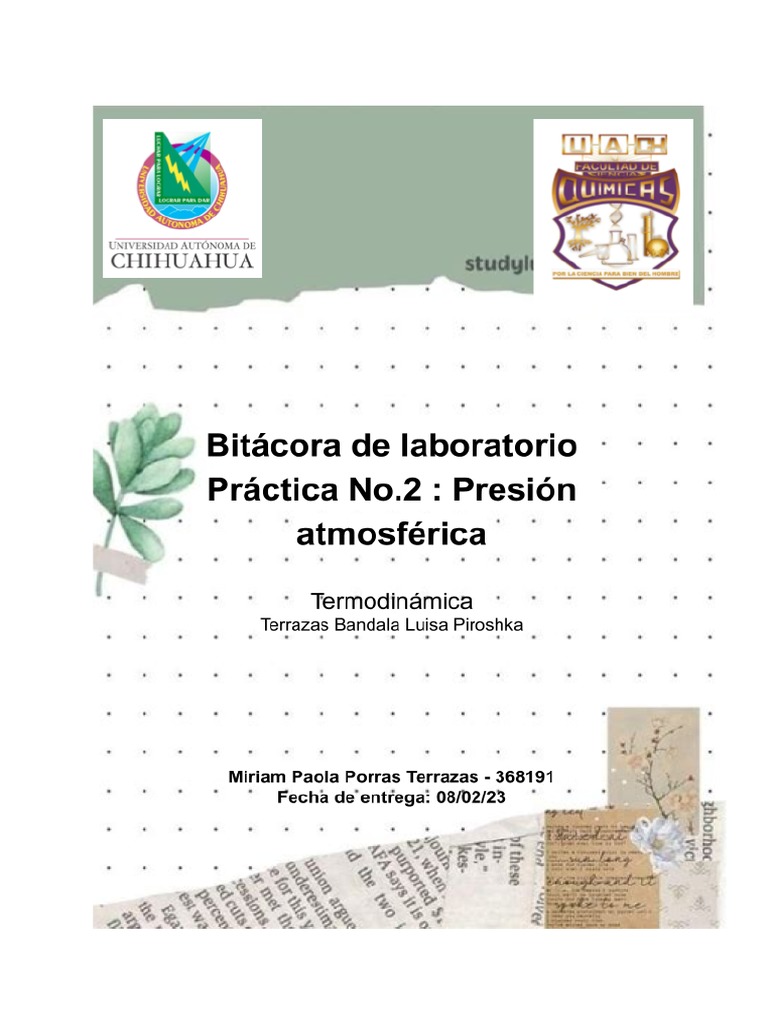 Bitácora de Laboratorio Práctica No.2 - Presión Atmosférica | PDF