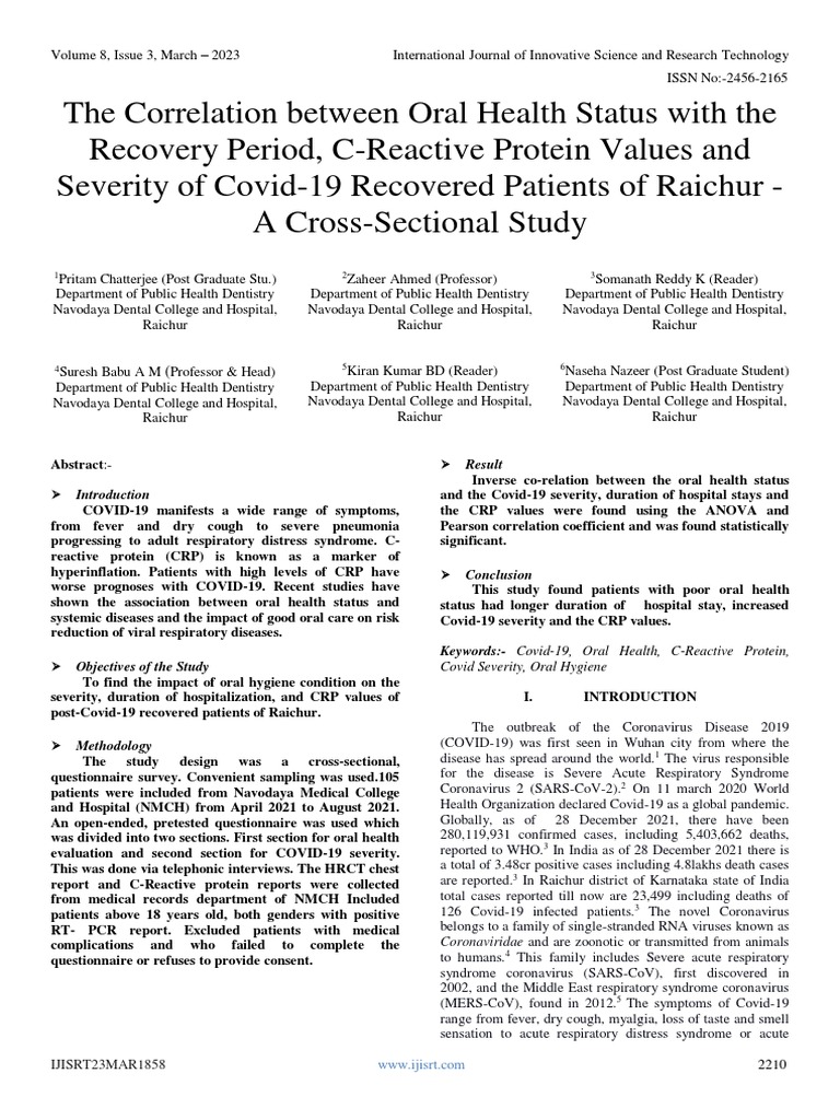 The Correlation Between Oral Health Status With The Recovery Period, C ...