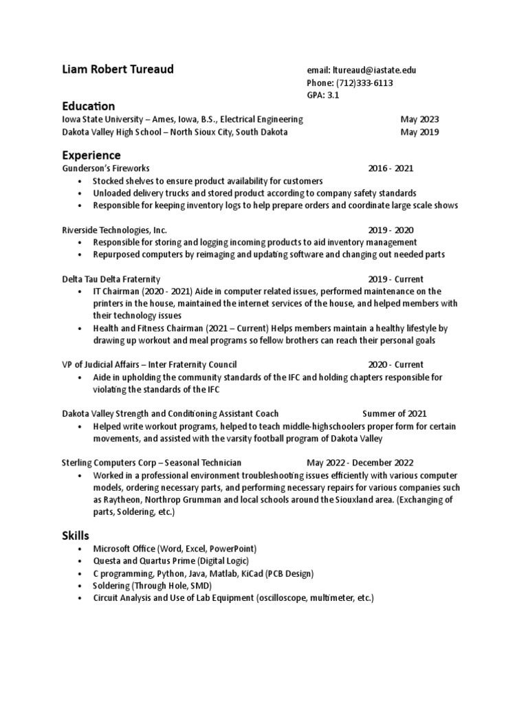 Liam Robert Tureaud Resume | PDF | Computing | Computer Engineering