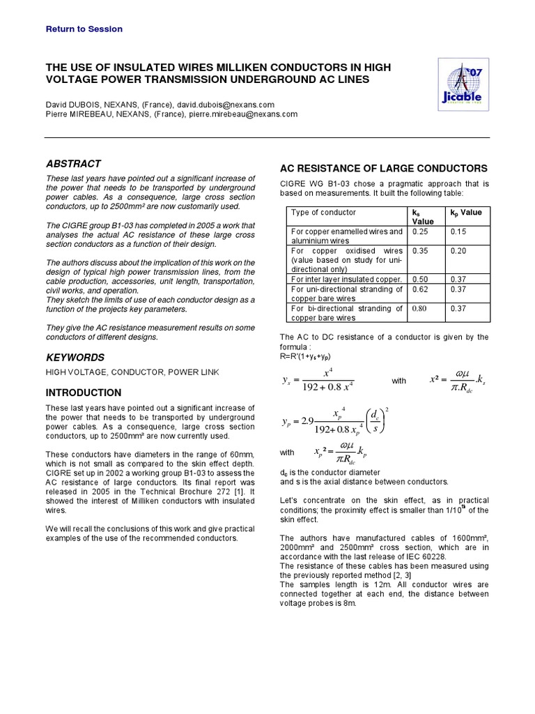 The Use of Insulated Wires Milliken Conductors in High Voltage Power ...